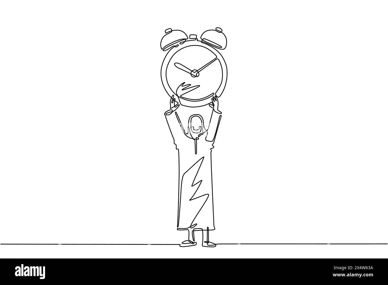 Continuous one line drawing strong Arabian businessman raising alarm ...