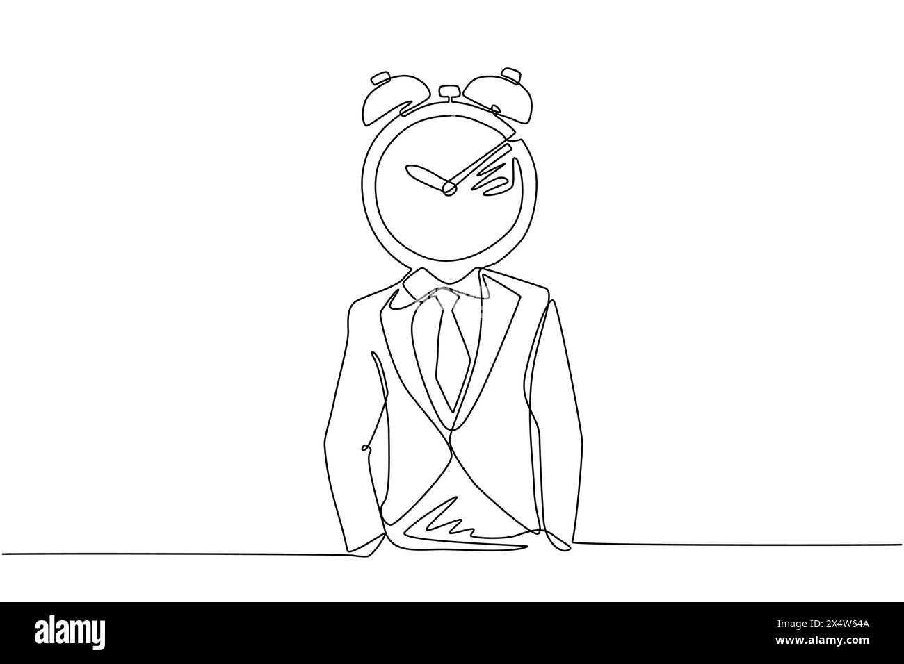Single one line drawing upset businessman with clock instead of head ...