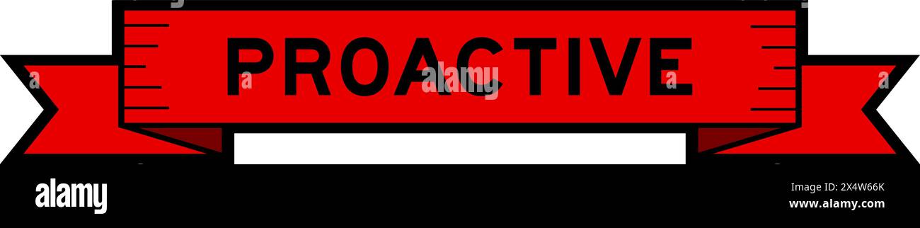 Ribbon label banner with word proactive in red color on white ...
