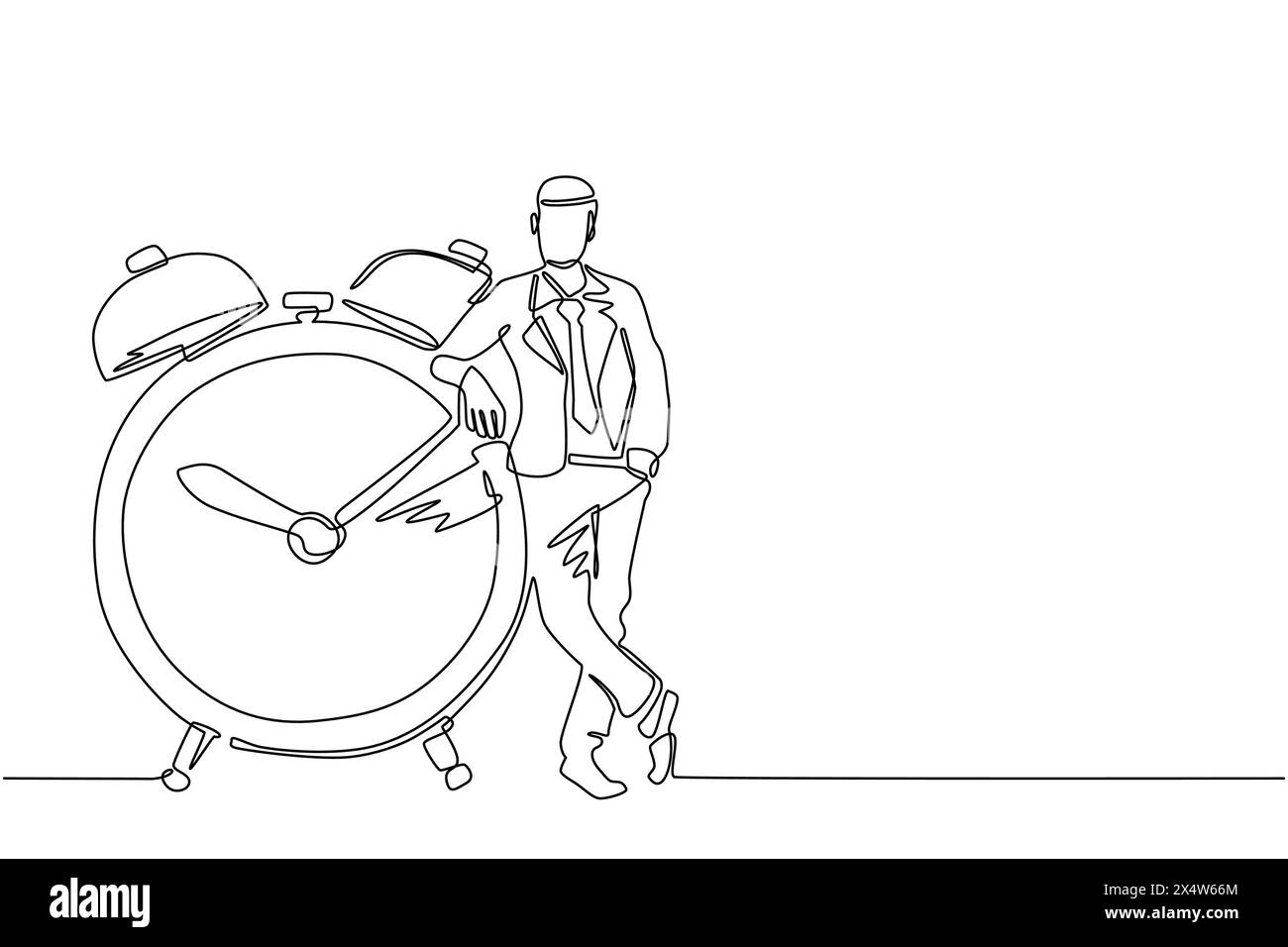 Single one line drawing businessman, manager or employee stand leaning ...