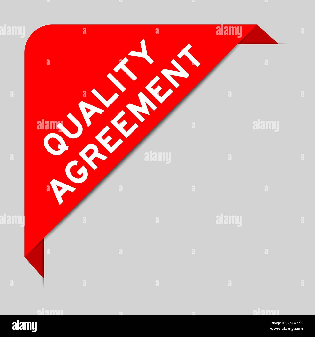 Red color of corner label banner with word quality agreement on gray ...