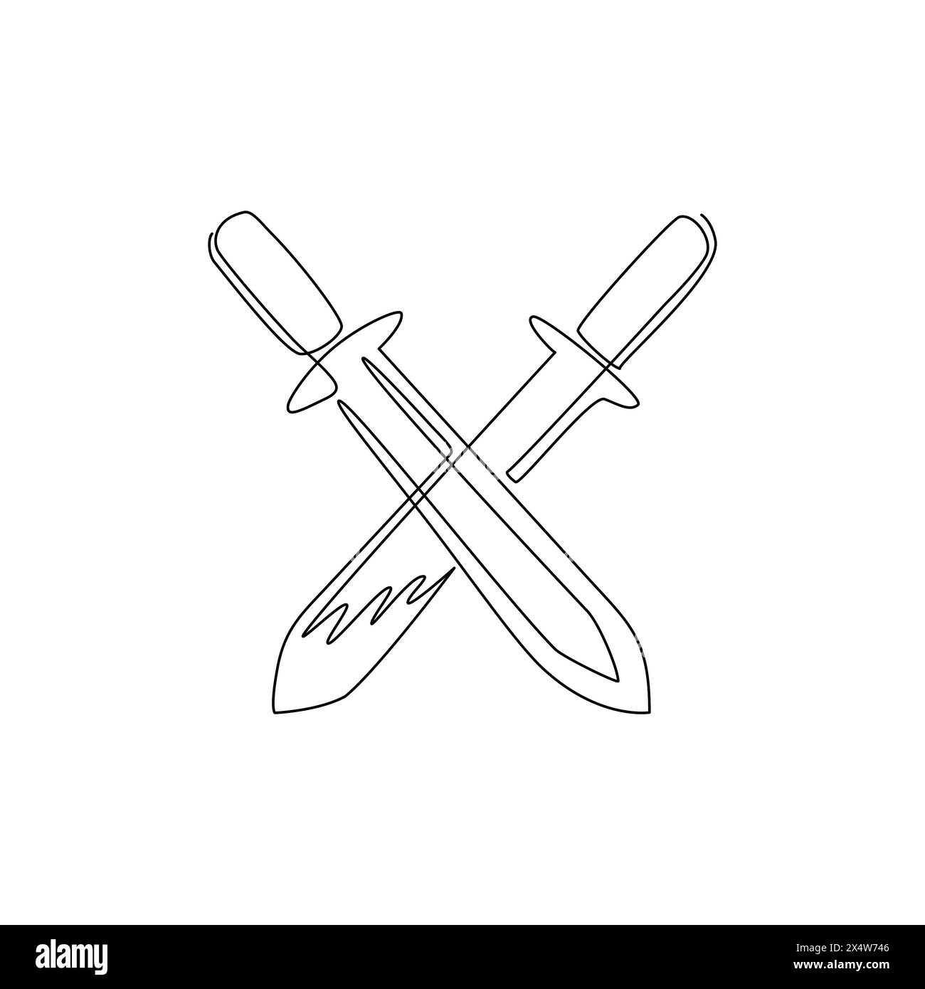 Single one line drawing two crossed swords icon, metal sword, European ...