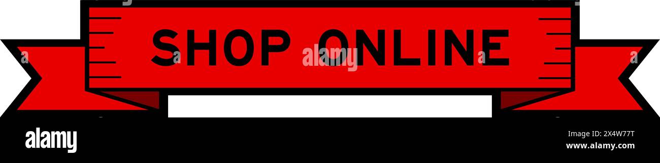 Ribbon label banner with word shop online in red color on white ...