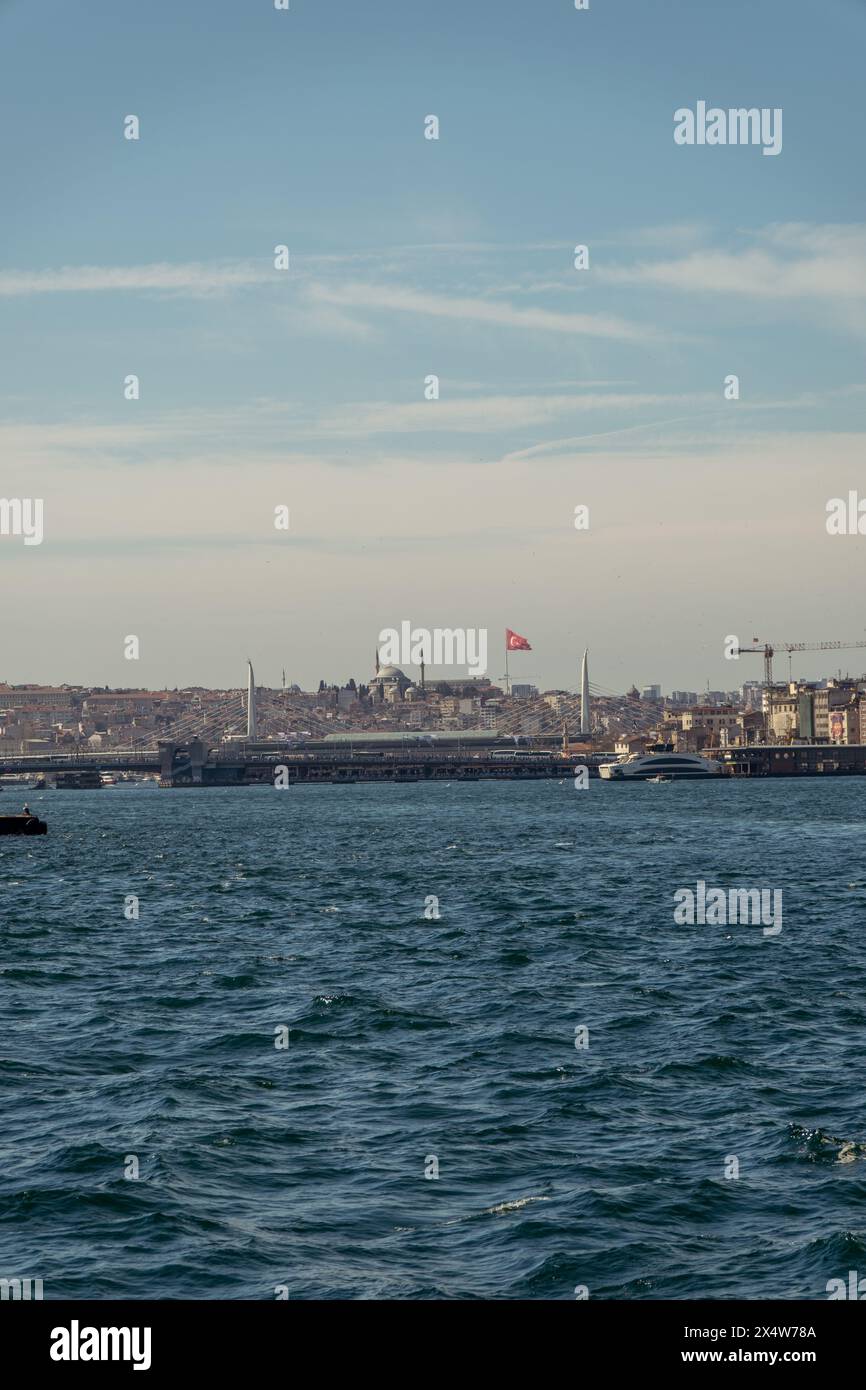 A landscape photo from the Bosphorus on a sunny day. Ships on the ...