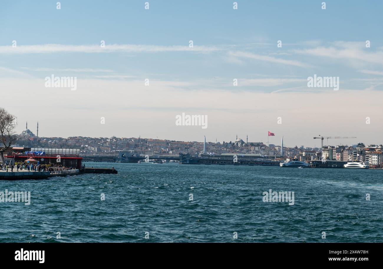 A landscape photo from the Bosphorus on a sunny day. Ships on the ...