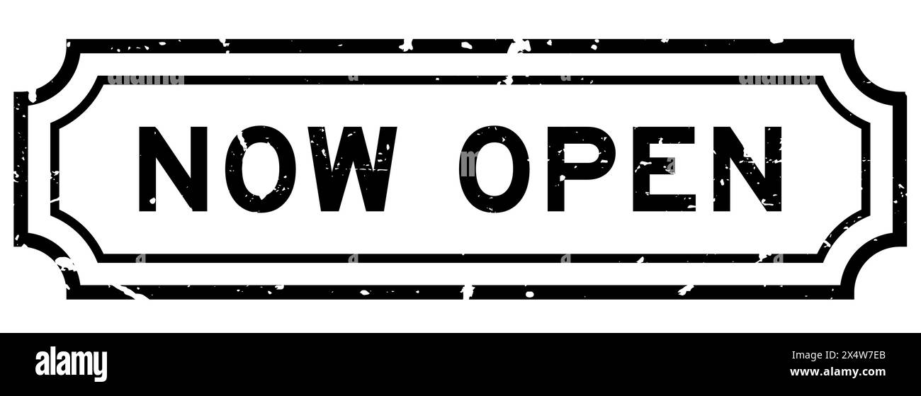 Grunge black now open word rubber seal stamp on white background Stock ...