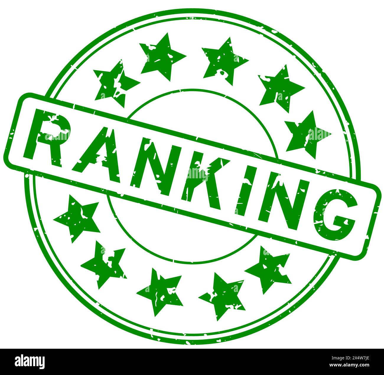 Grunge green ranking word with star icon round rubber seal stamp on ...