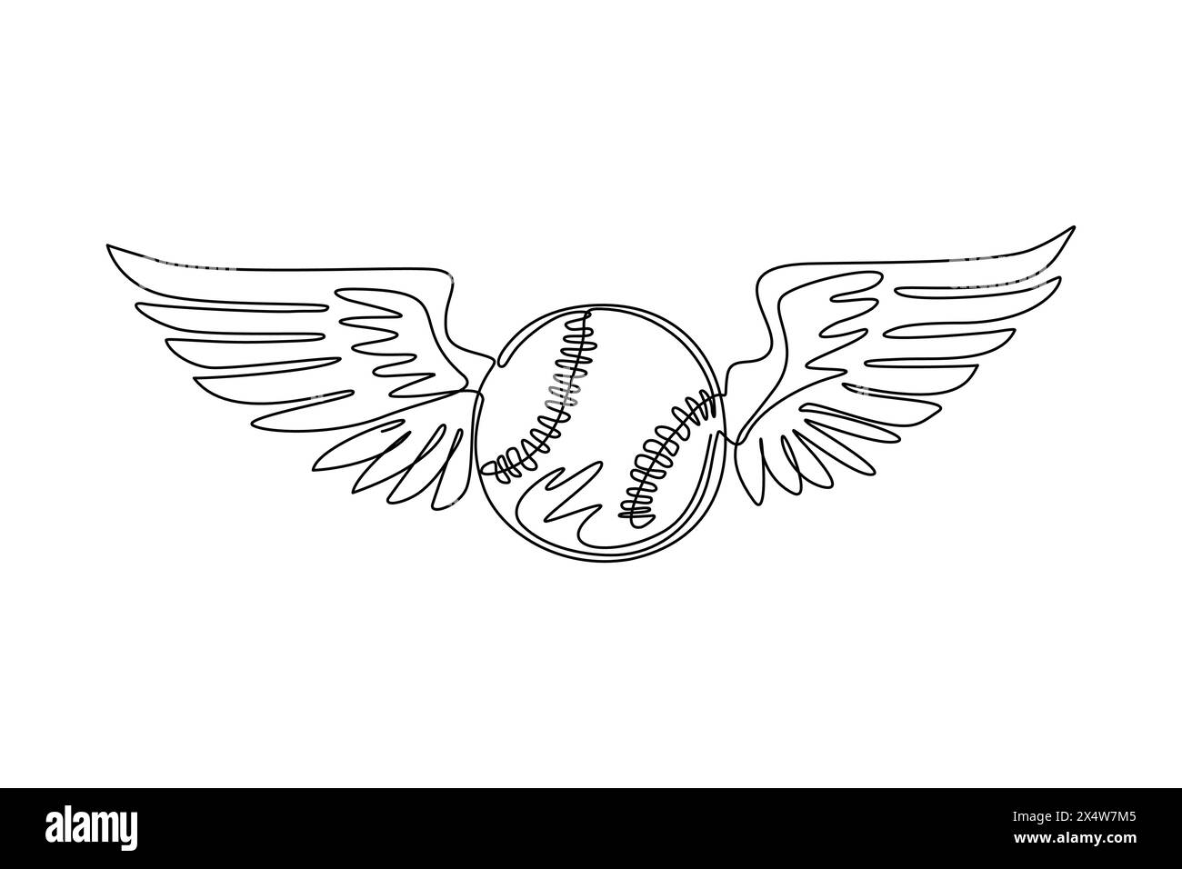 Single one line drawing baseball ball flying with angel wings ...