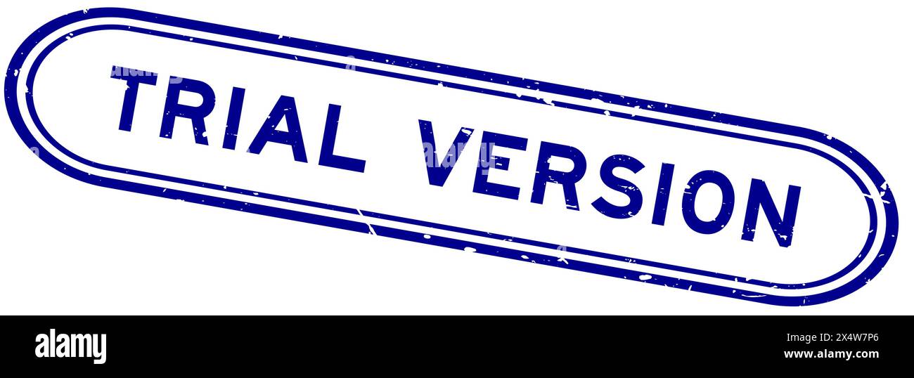 Grunge blue trial version word rubber seal stamp on white background ...