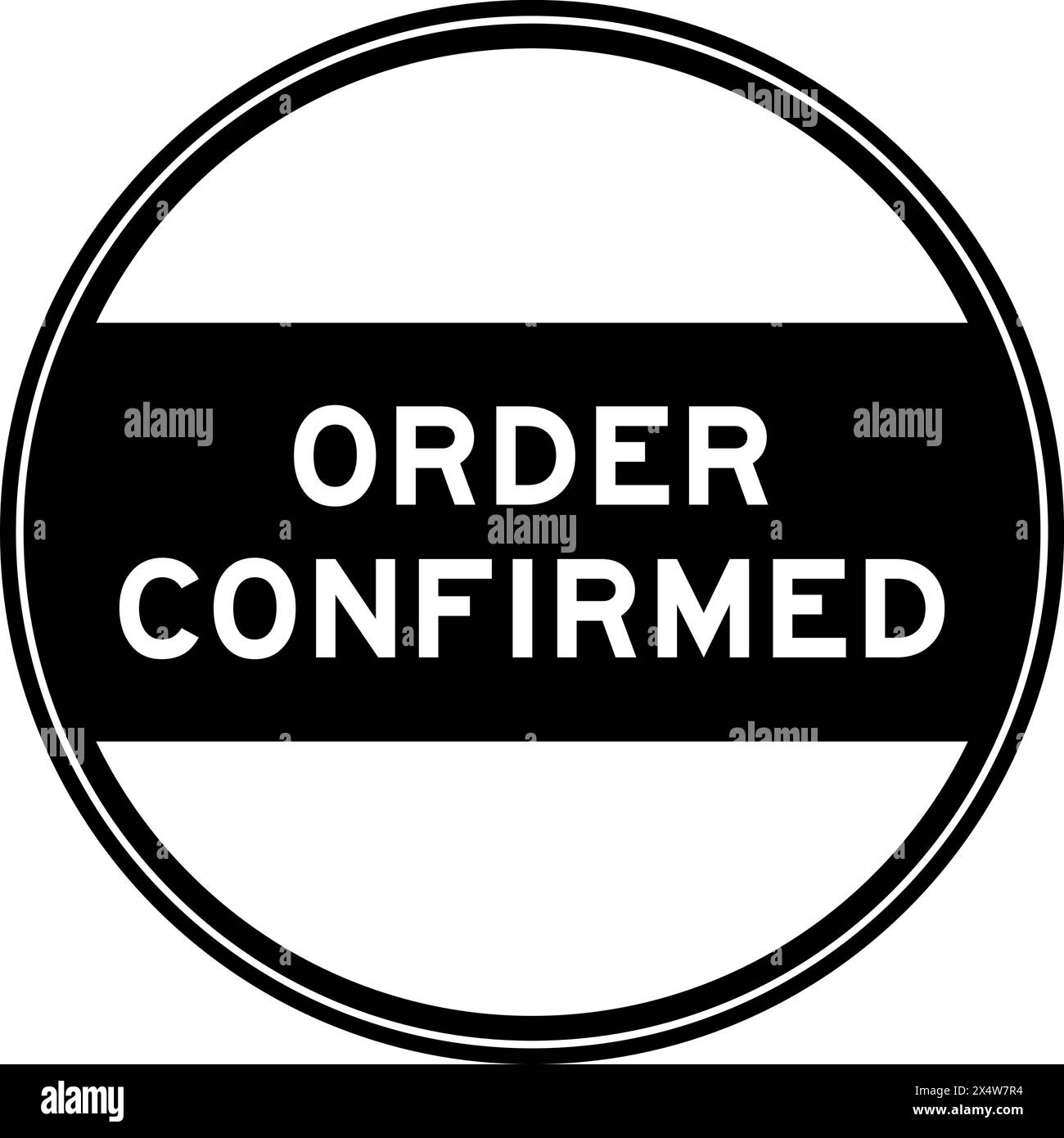 Black color round seal sticker in word order confirmed on white ...
