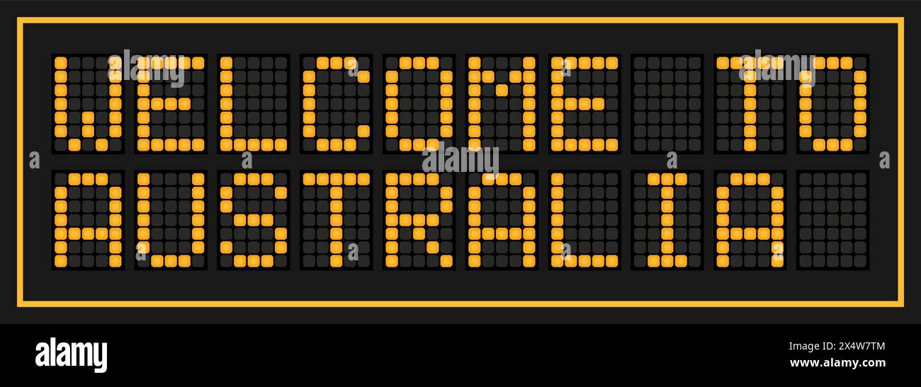 Orange color led banner in word welcome to australia on black ...