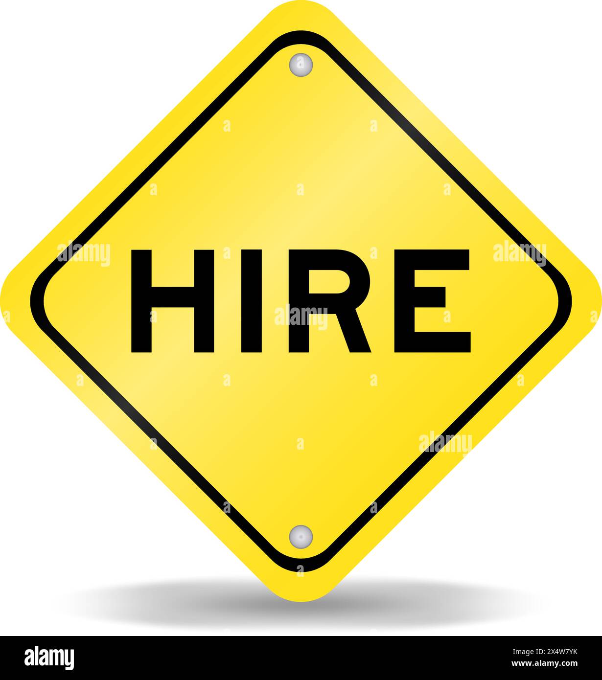 Yellow color transportation sign with word hire on white background ...
