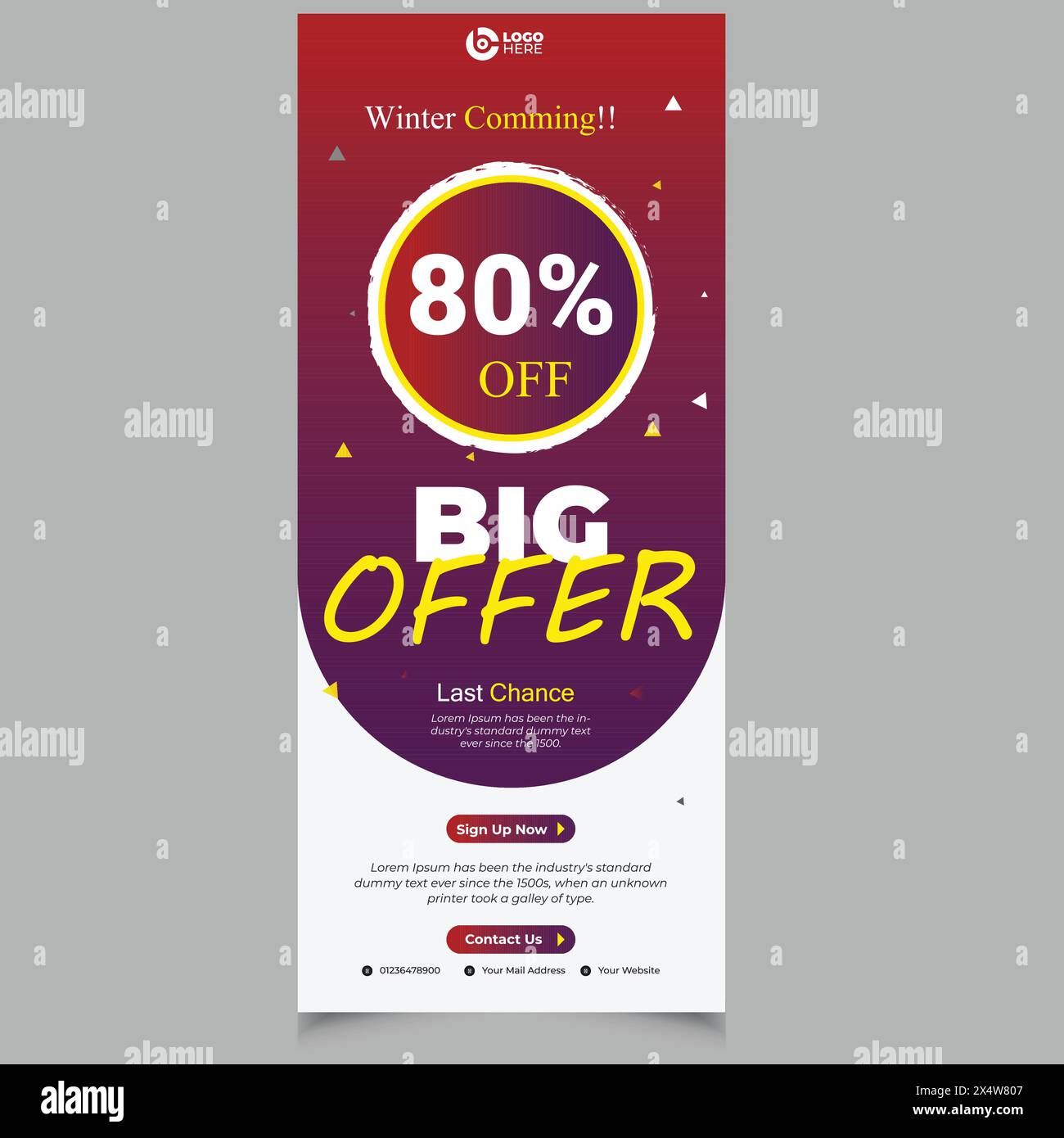 Sale roll up banner template design big special offer to 80% off vector ...