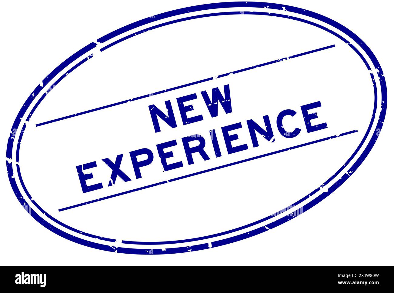 Grunge blue new experience word oval rubber seal stamp on white ...