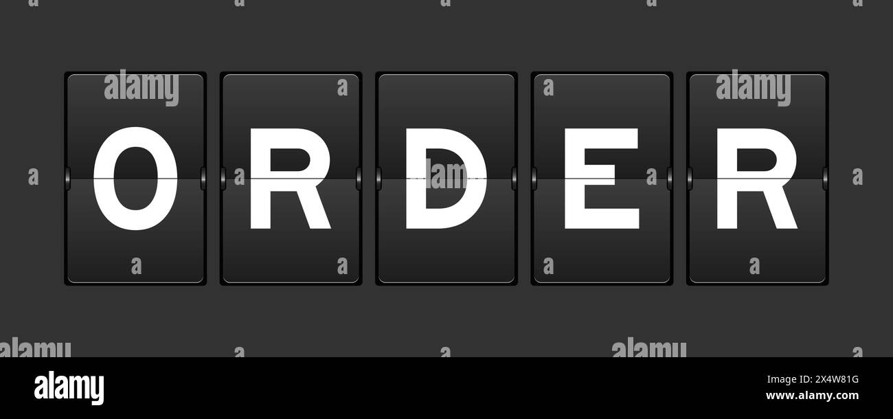 Black color analog flip board with word order on gray background Stock ...