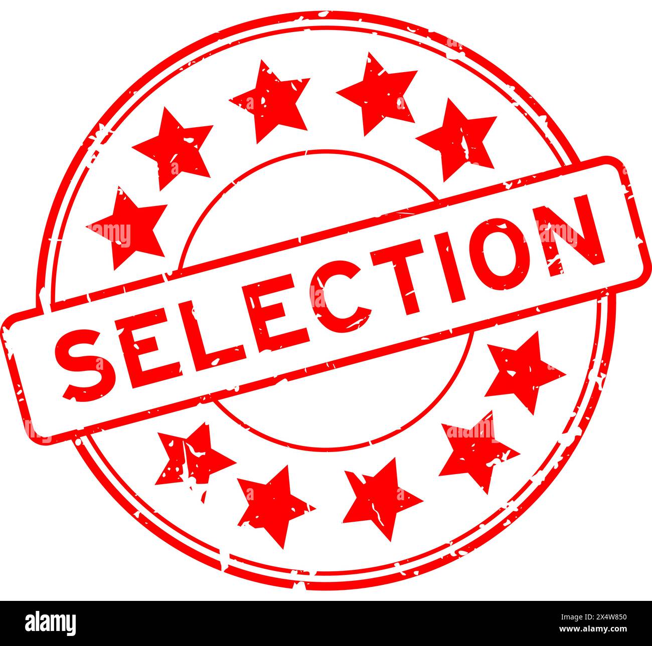 Grunge red selection word with star icon round rubber seal stamp on ...