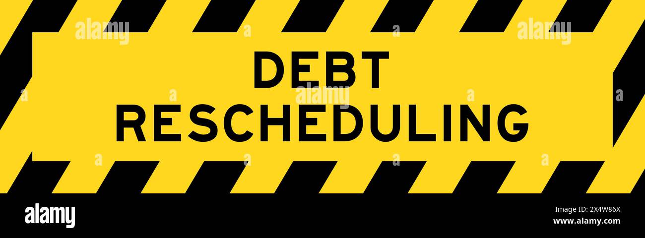 Yellow and black color with line striped label banner with word debt ...