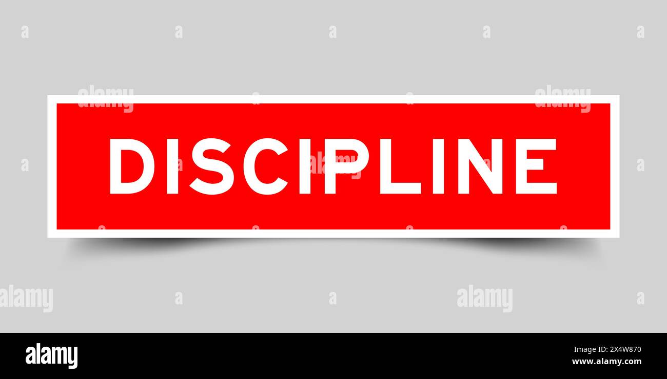 Red color square label sticker with word discipline that inserted in ...