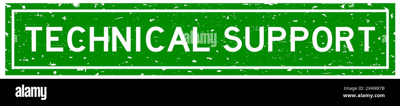 Grunge green technical support word square rubber seal stamp on white ...