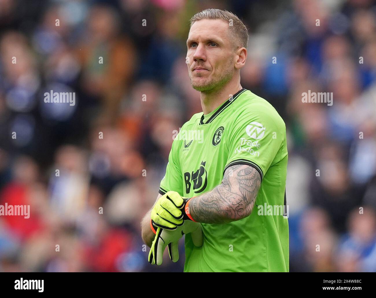Aston Villa goalkeeper Robin Olsen during the Premier League match at ...