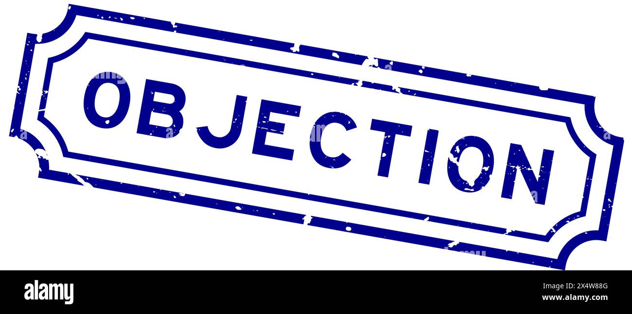 Grunge blue objection word rubber seal stamp on white background Stock ...