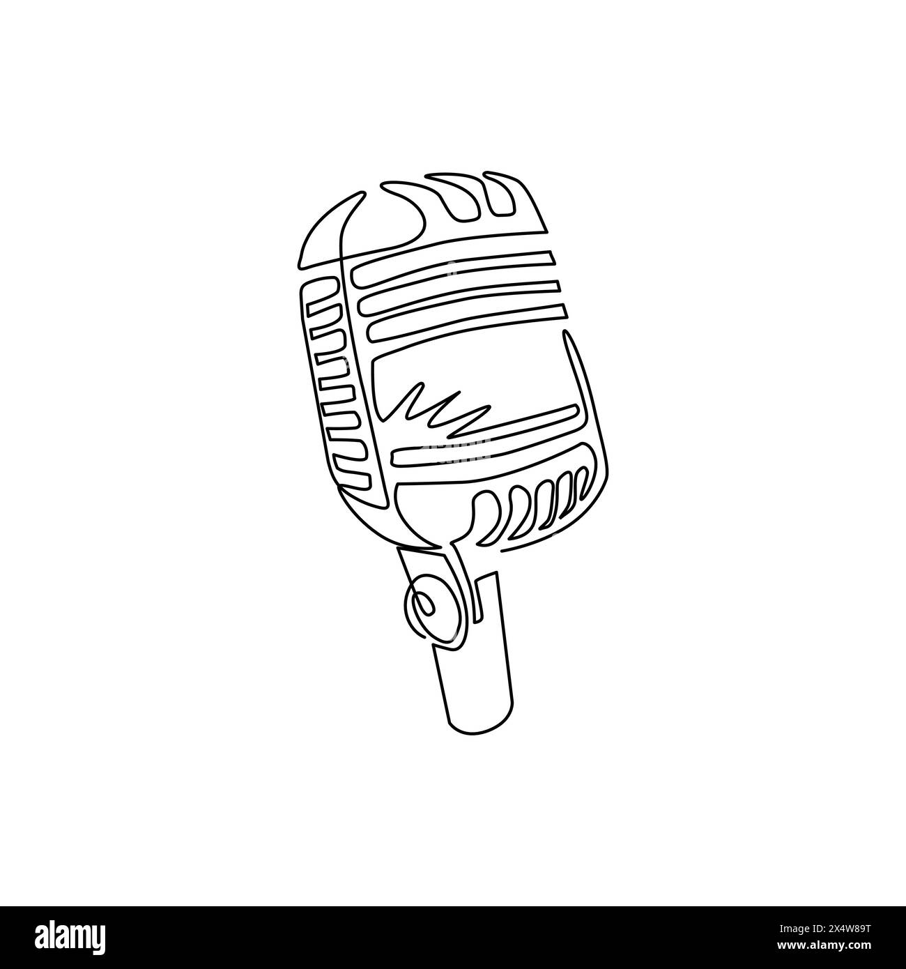 Single continuous line drawing retro vintage microphone vector on white ...