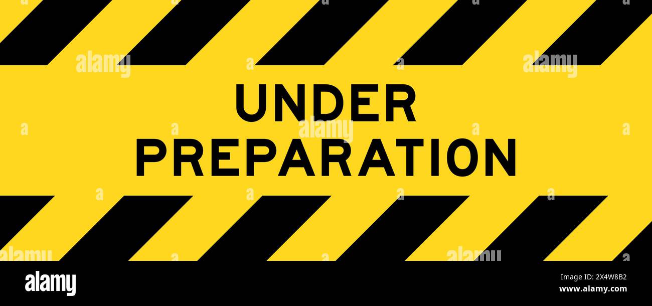 Yellow and black color with line striped label banner with word under ...