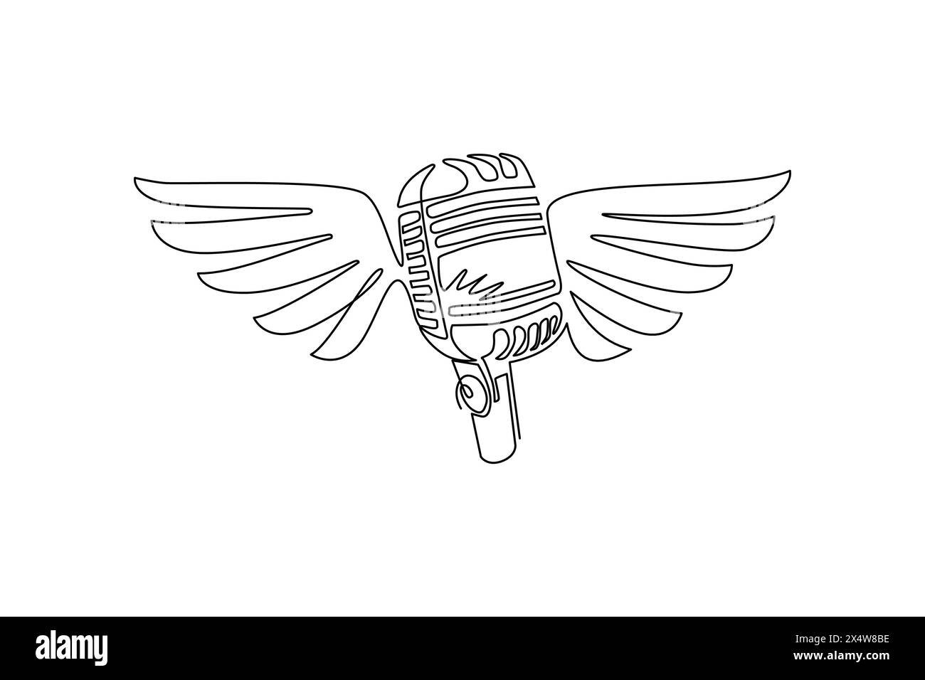 Single continuous line drawing creative mic with wings. Karaoke music ...