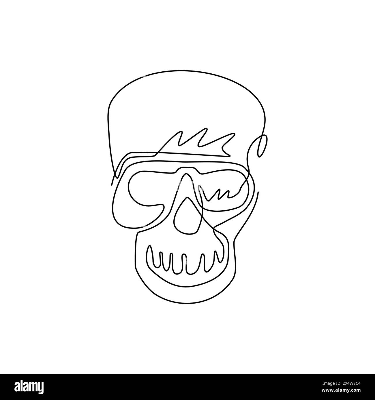 Single continuous line drawing skull grim reaper drawing in vintage ...