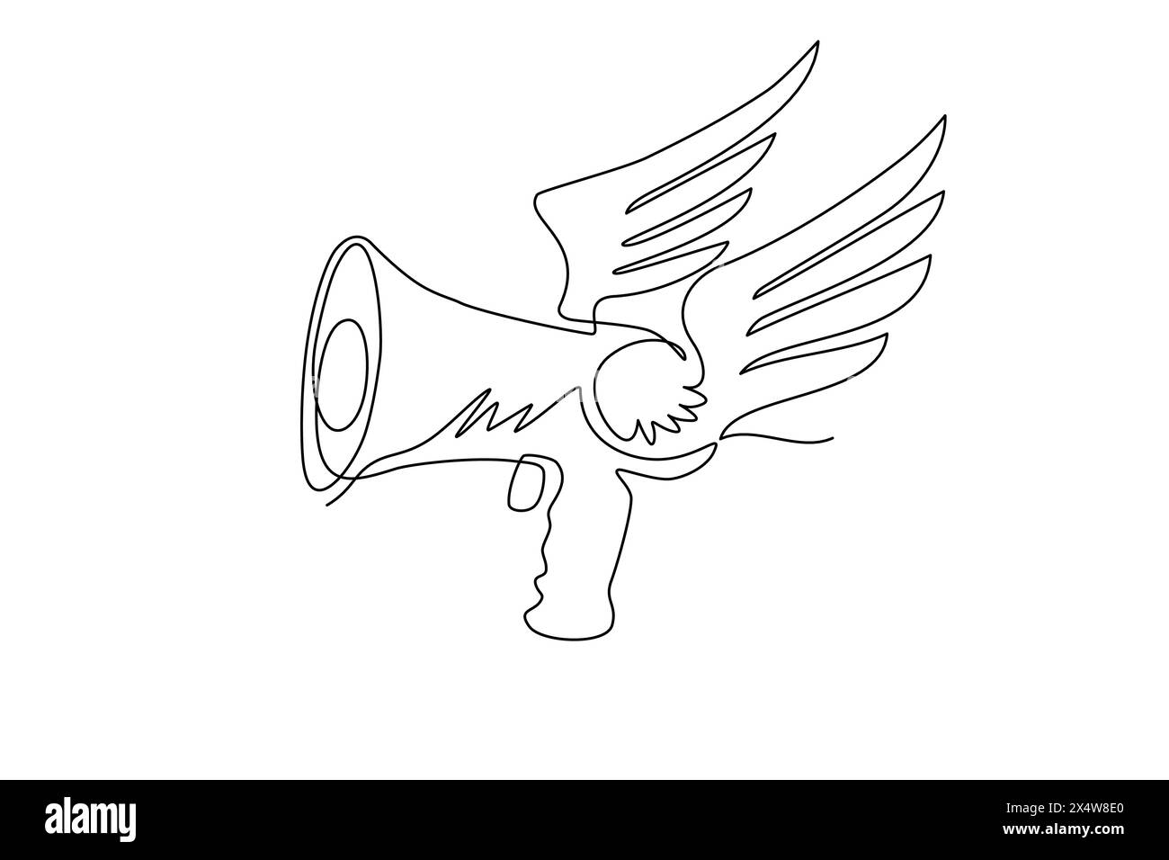 Continuous one line drawing megaphone with wings is flying. Winged logo ...