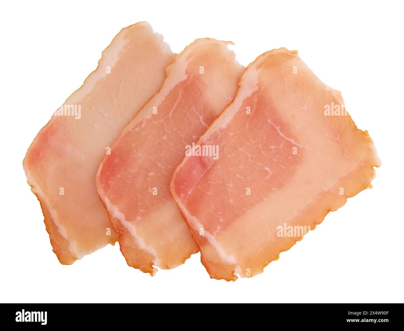 sliced meat pieces, bacon, cold boiled pork, balyk isolated on white ...