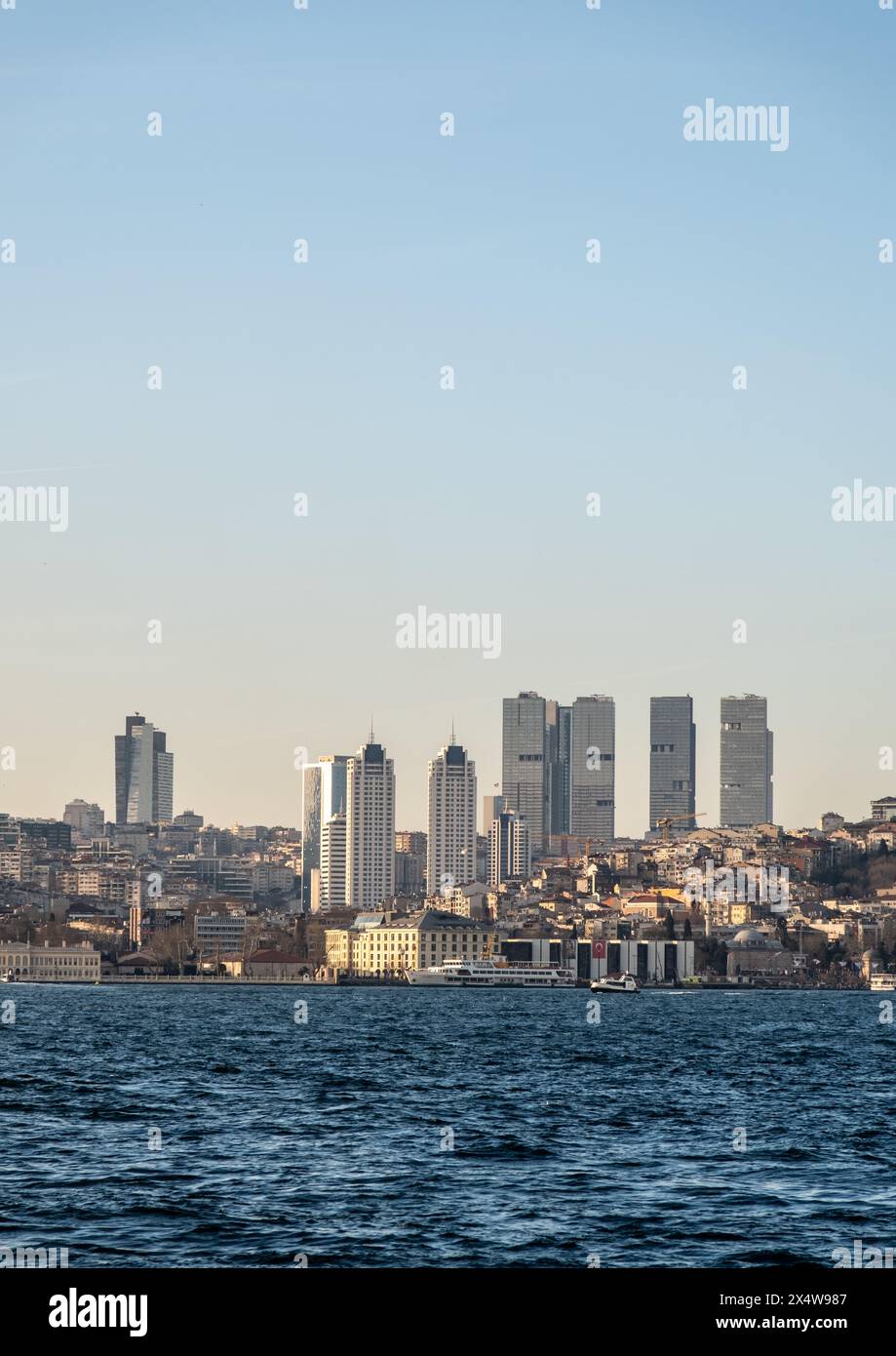 A landscape photo from the Bosphorus on a sunny day. Ships on the ...