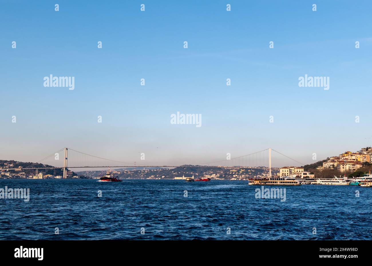 A landscape photo from the Bosphorus on a sunny day. Ships on the ...