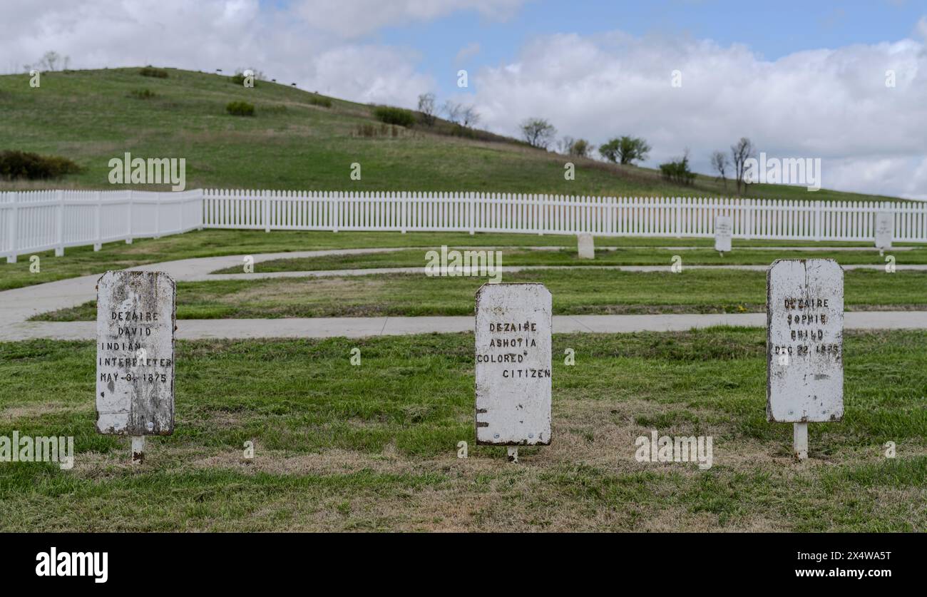 Grave markers in the cemetery at Fort Randall in South Dakota Stock ...