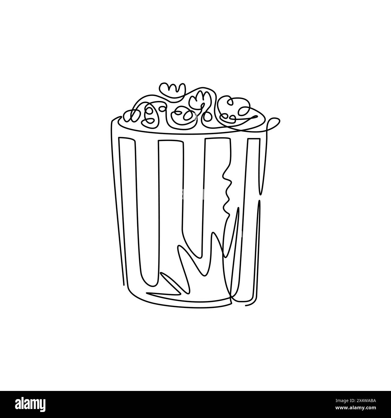 Continuous one line drawing popcorn logo symbol icon. Pop corn, bucket ...