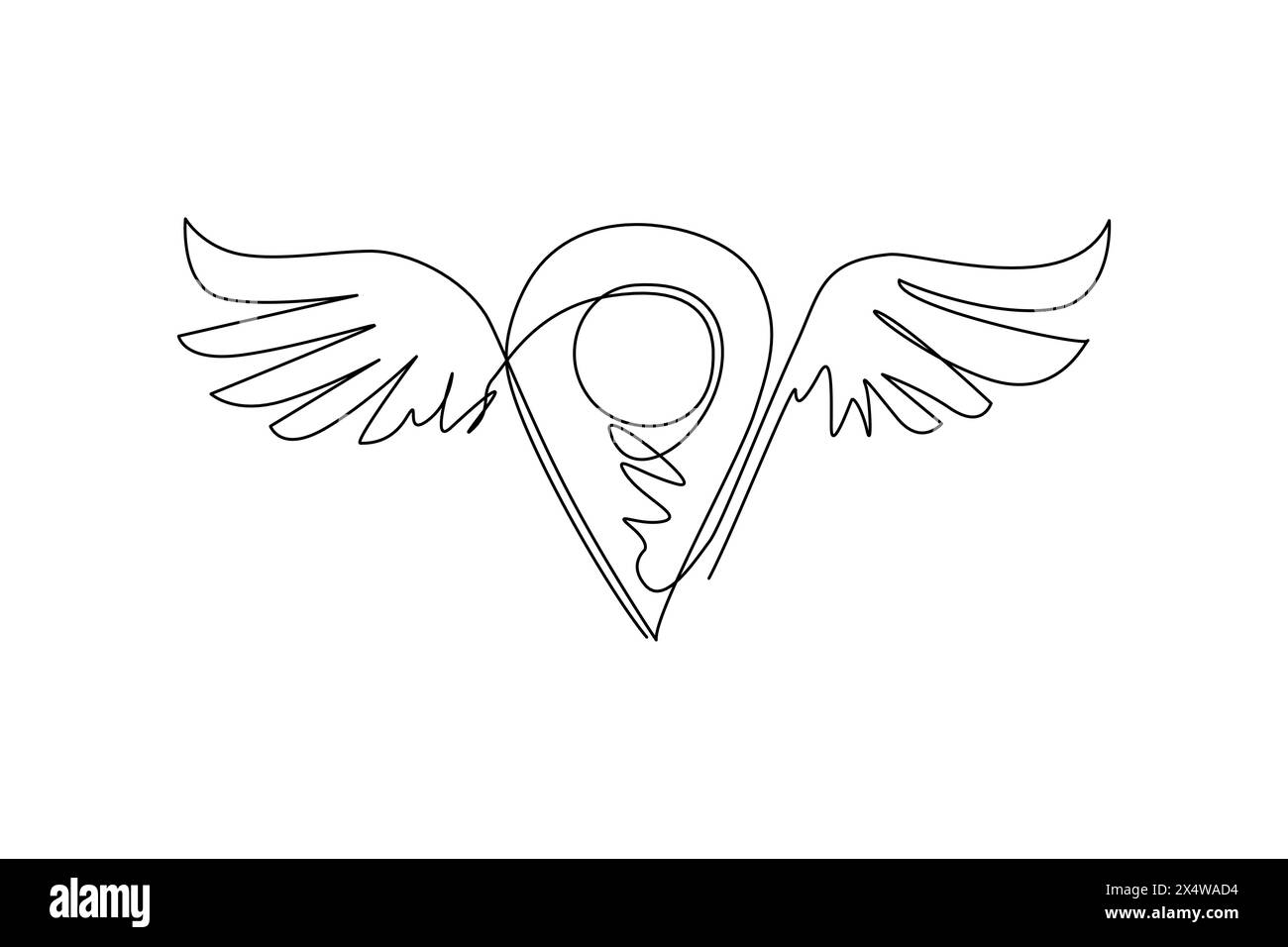 Single continuous line drawing winged pin point icon. Modern ...