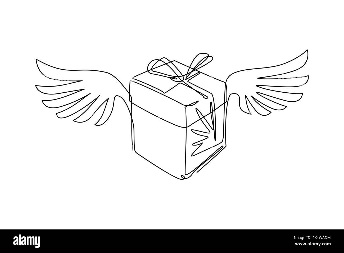 Continuous one line drawing gift box flying with feathered wings logo ...