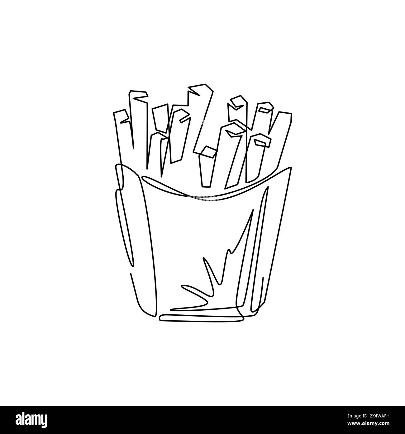 Single one line drawing french fries in paper box, isolated. Flat ...