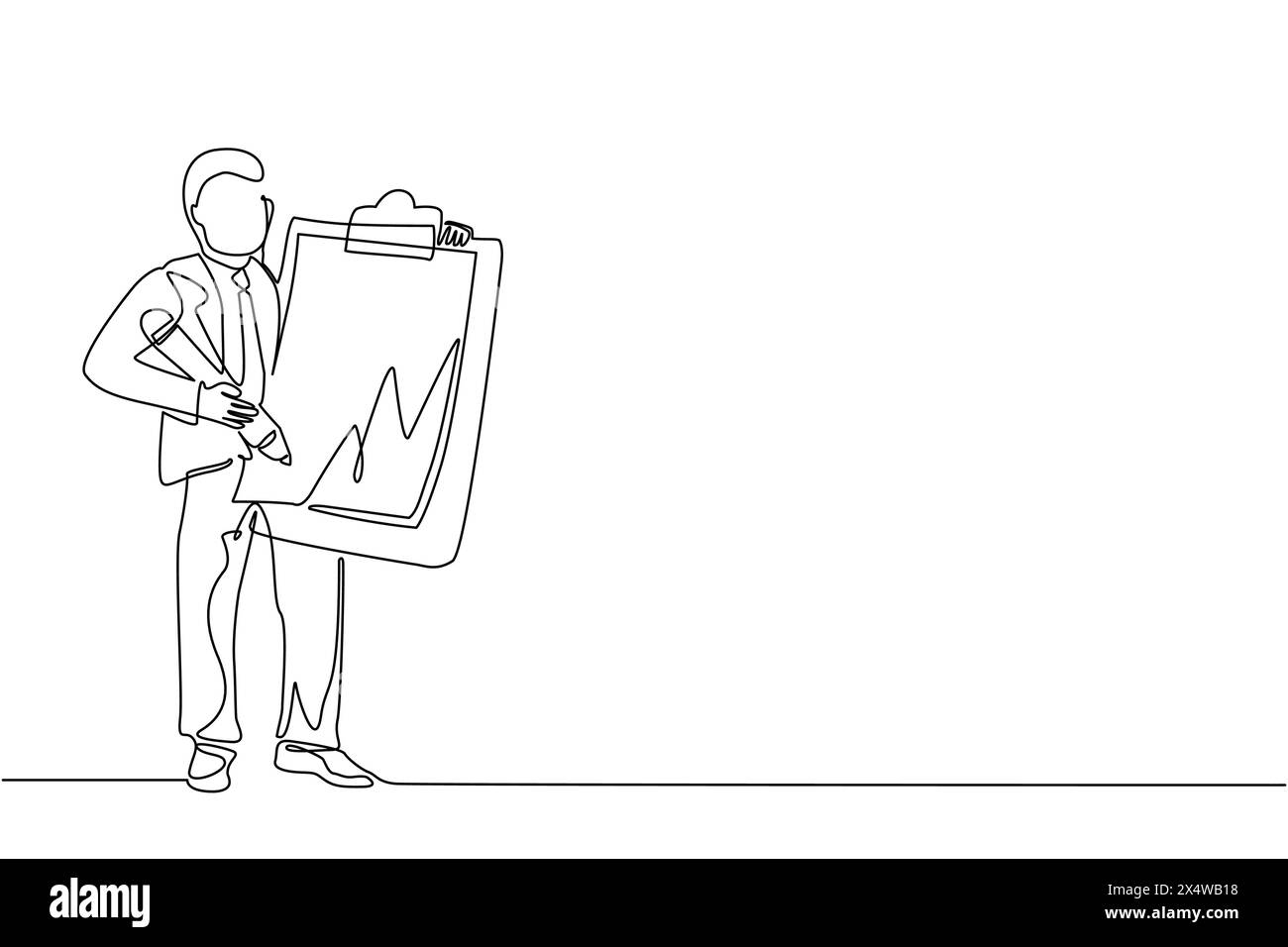 Single one line drawing businessman holding clipboard with checklist ...