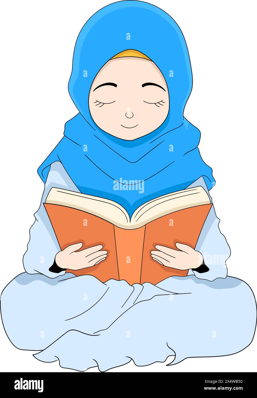 Islamic cartoon illustration, Muslim girl wearing a hijab sitting ...