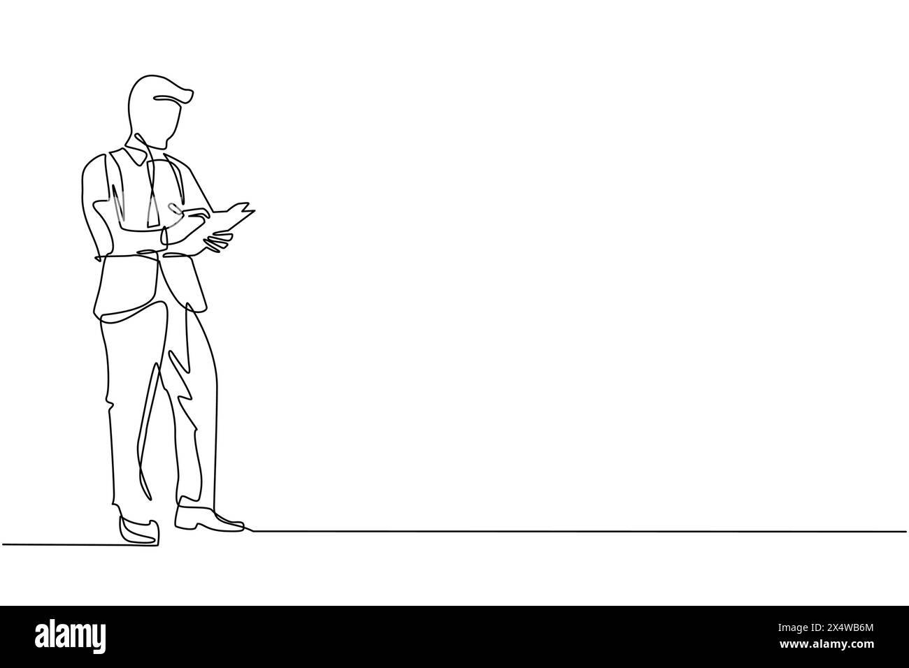 Single one line drawing young male office secretary writing with ...