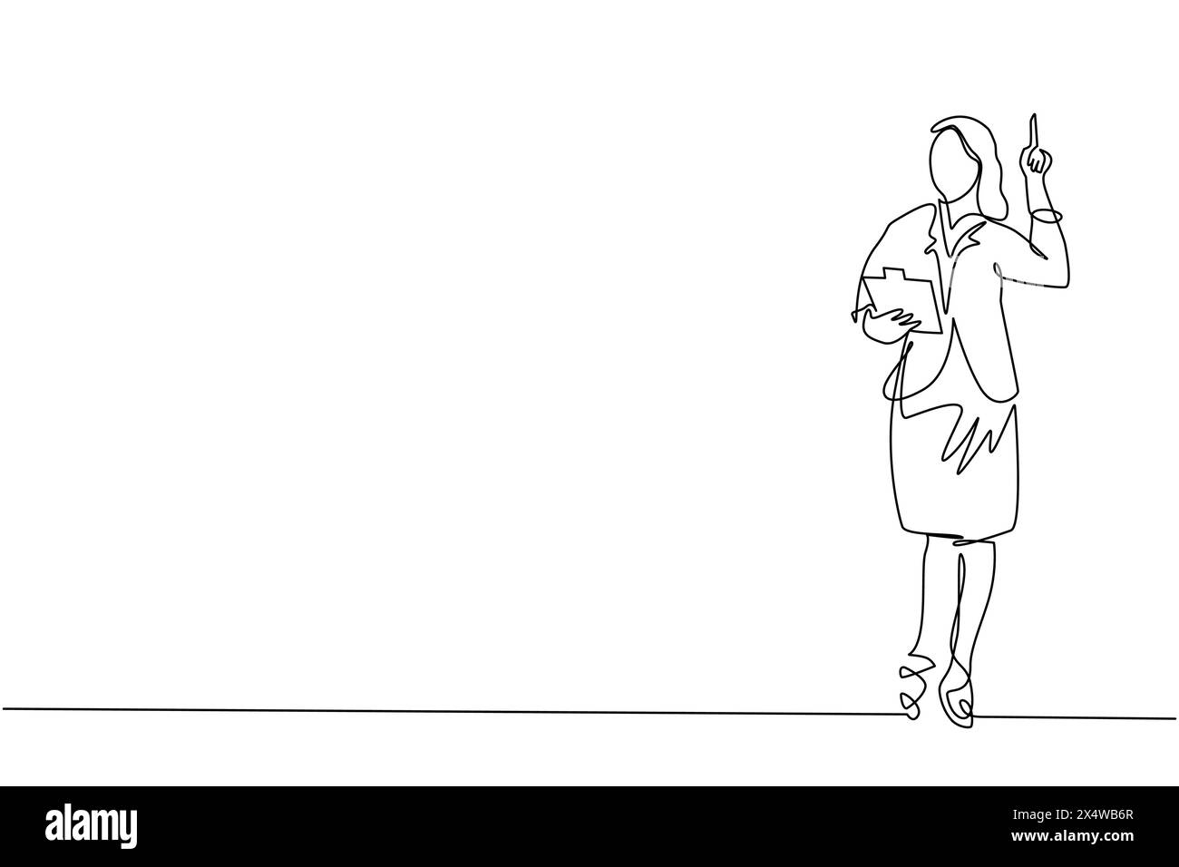 Single one line drawing young businesswoman wearing suit holding ...