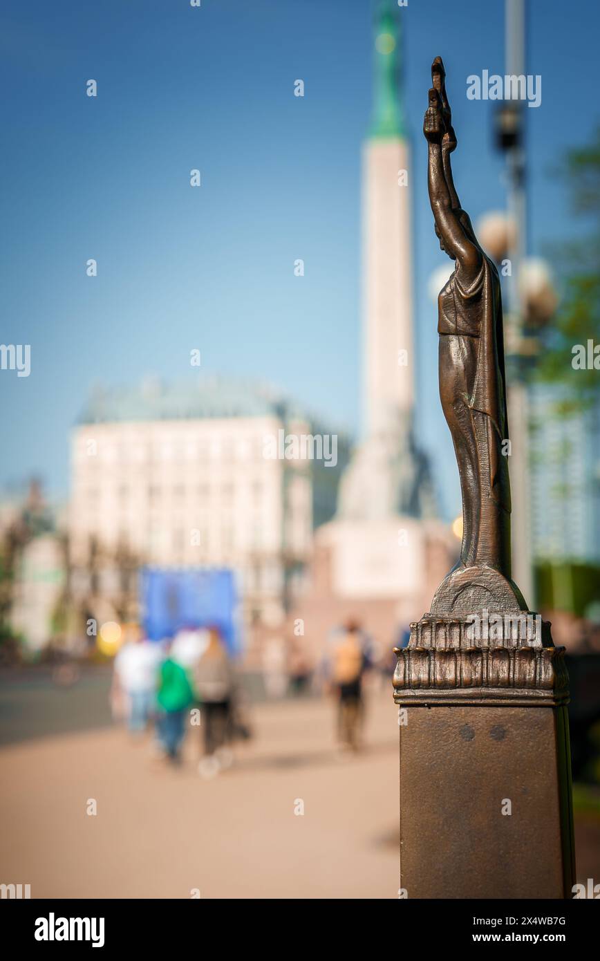A miniature bronze sculpture of the monument of freedom Milda in Riga ...