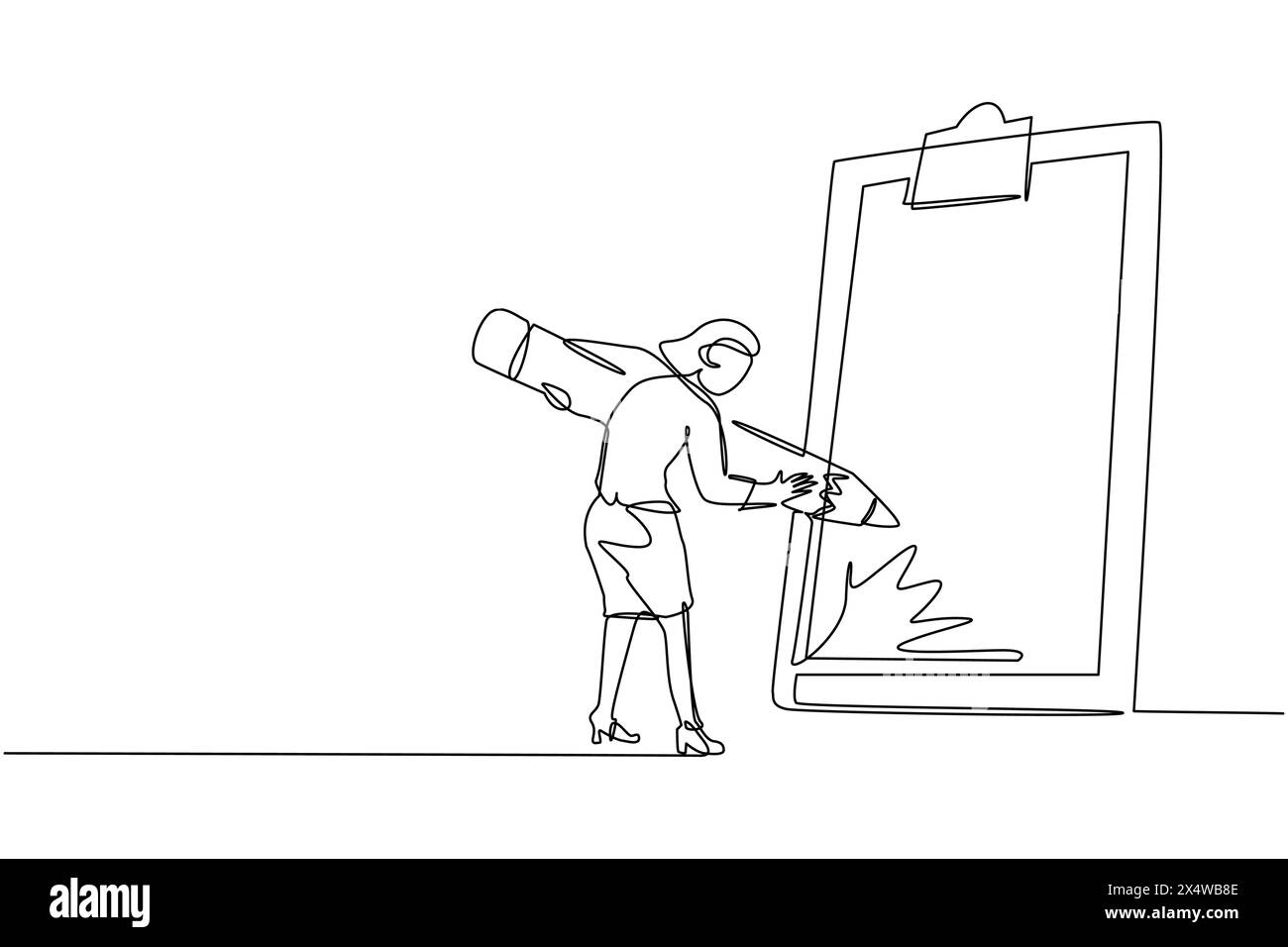 Continuous one line drawing businesswoman mark checklist with pencil ...