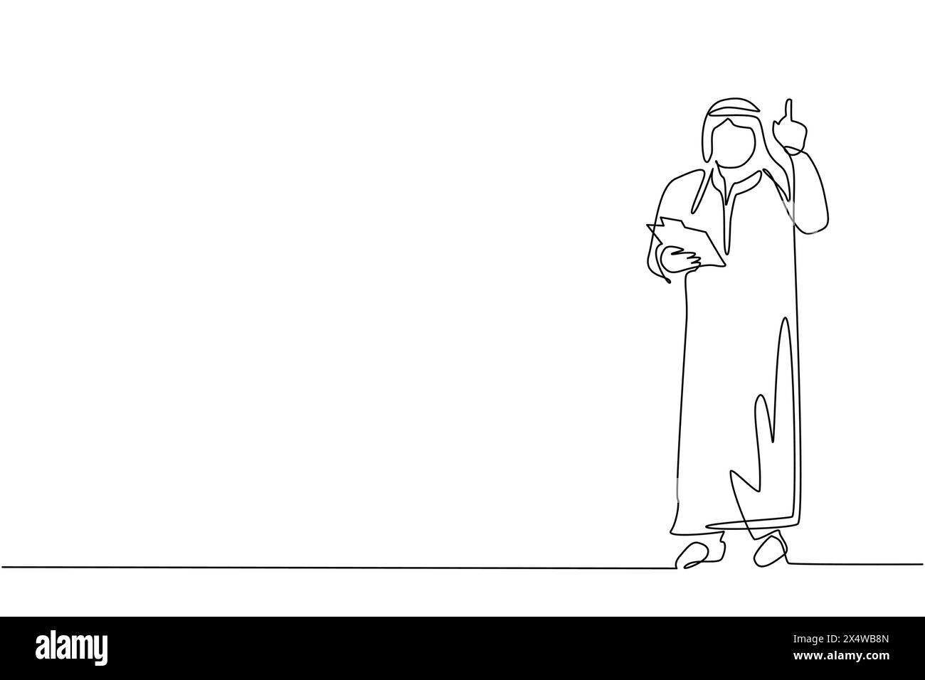 Continuous one line drawing Arabian businessman wearing traditional ...