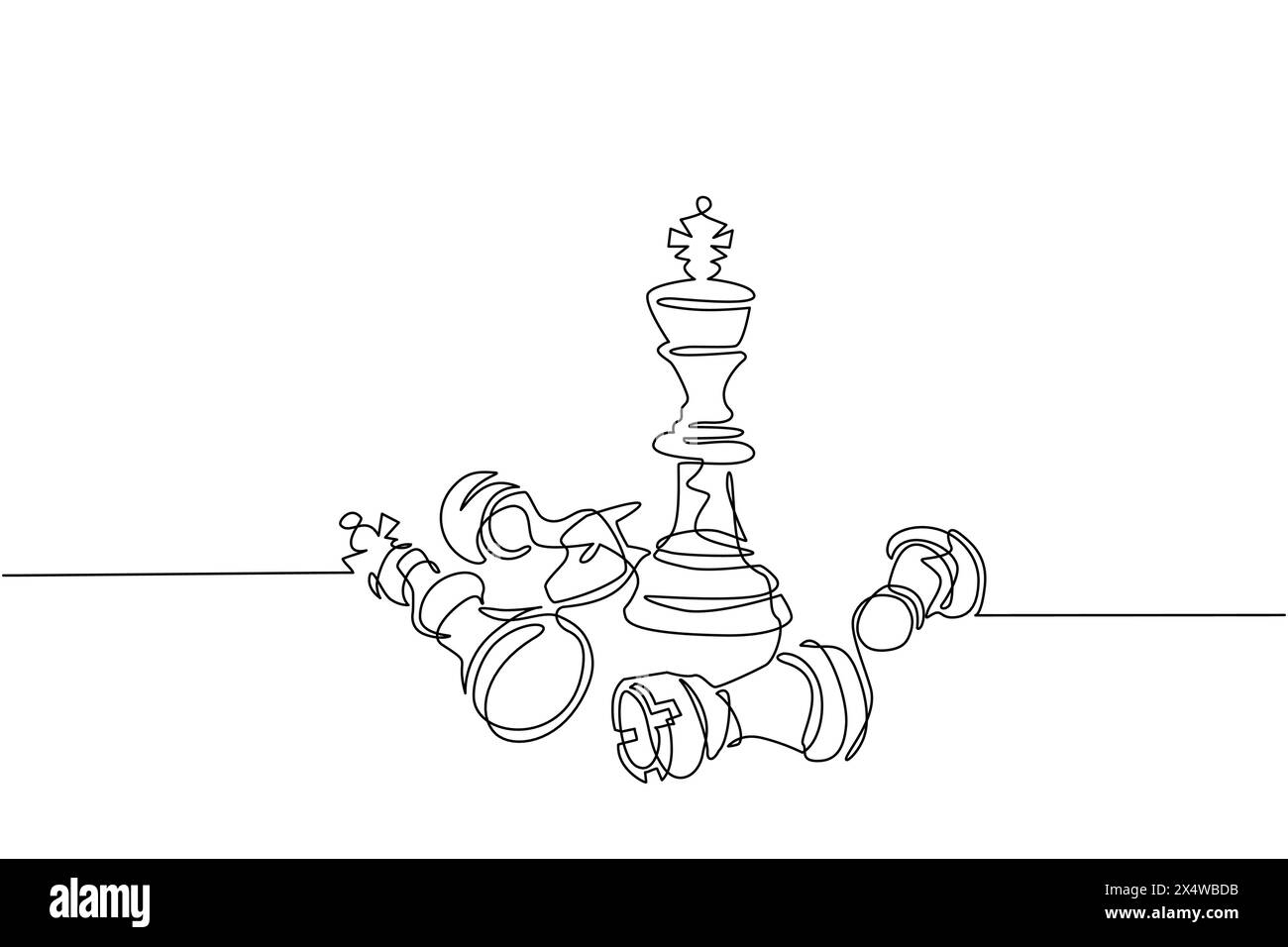 Single one line drawing leader success concept. Hand drawn queen chess ...