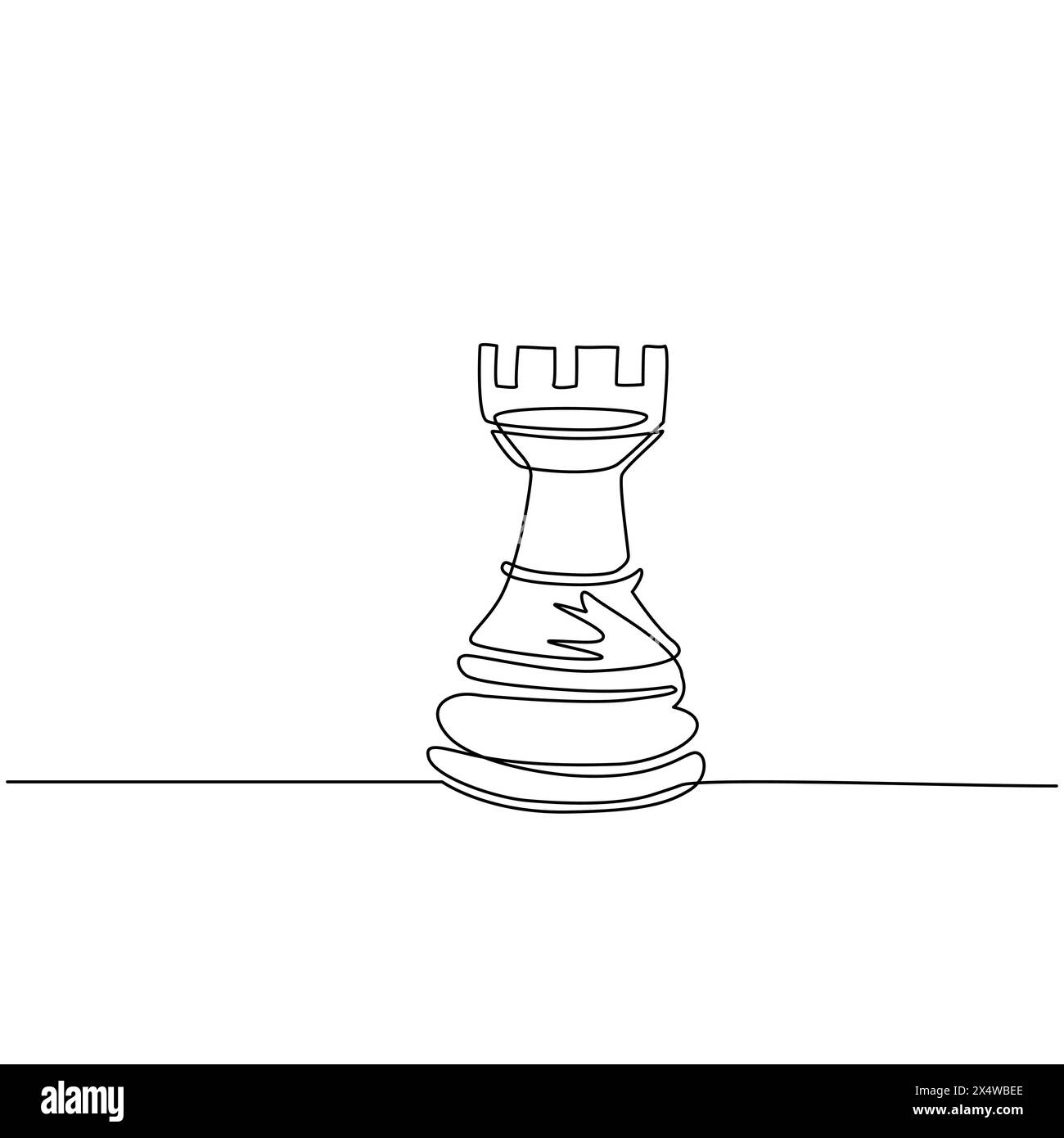 Continuous one line drawing chess rook logo isolated on white ...