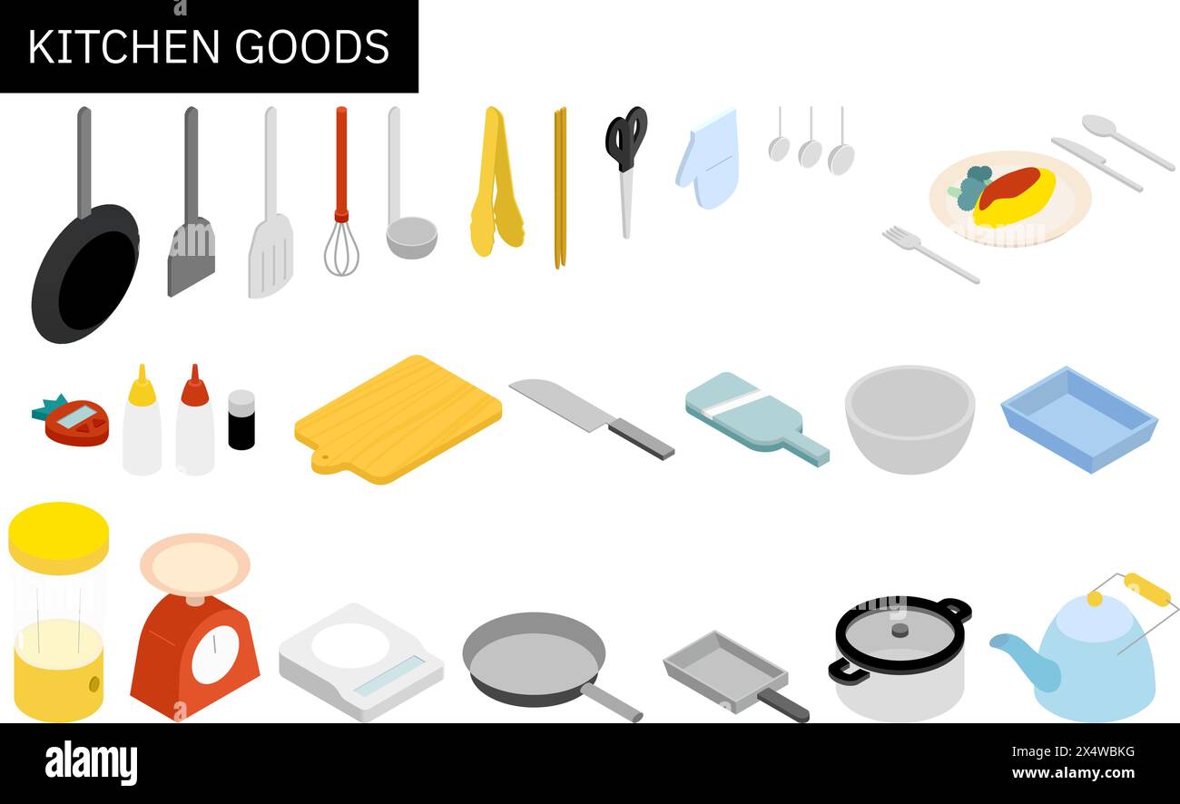 Isometric illustration of kitchen utensils, Vector Illustration Stock ...