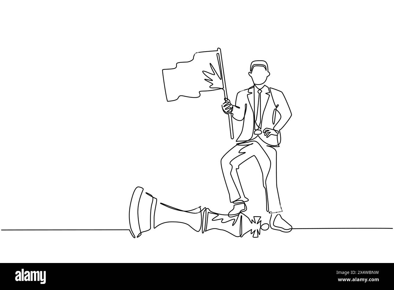 Continuous one line drawing businessman holding flag, defeat ...