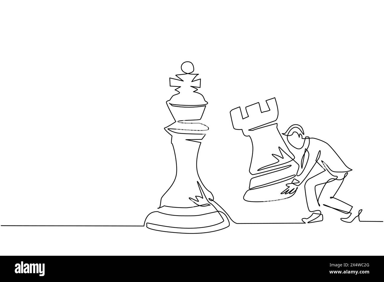 Continuous one line drawing businessman holding rook chess piece to ...